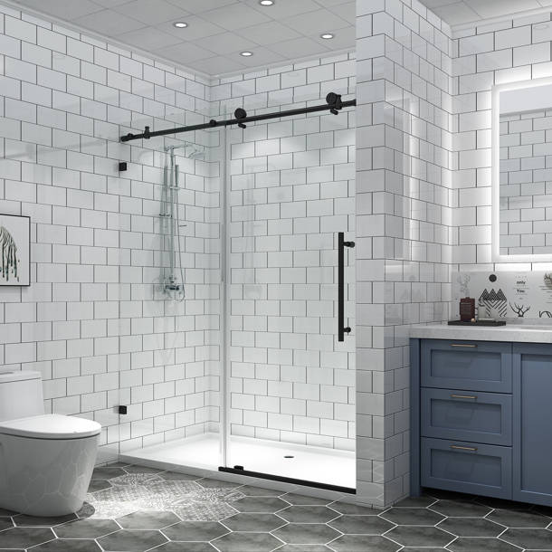 Aston Coraline XL 68" W x 80" H Single Sliding Frameless Shower Door | Wayfair